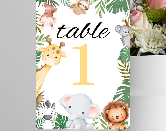 Table Number Cards Jungle Safari Animals Printable Table Numbers 1-20 ...