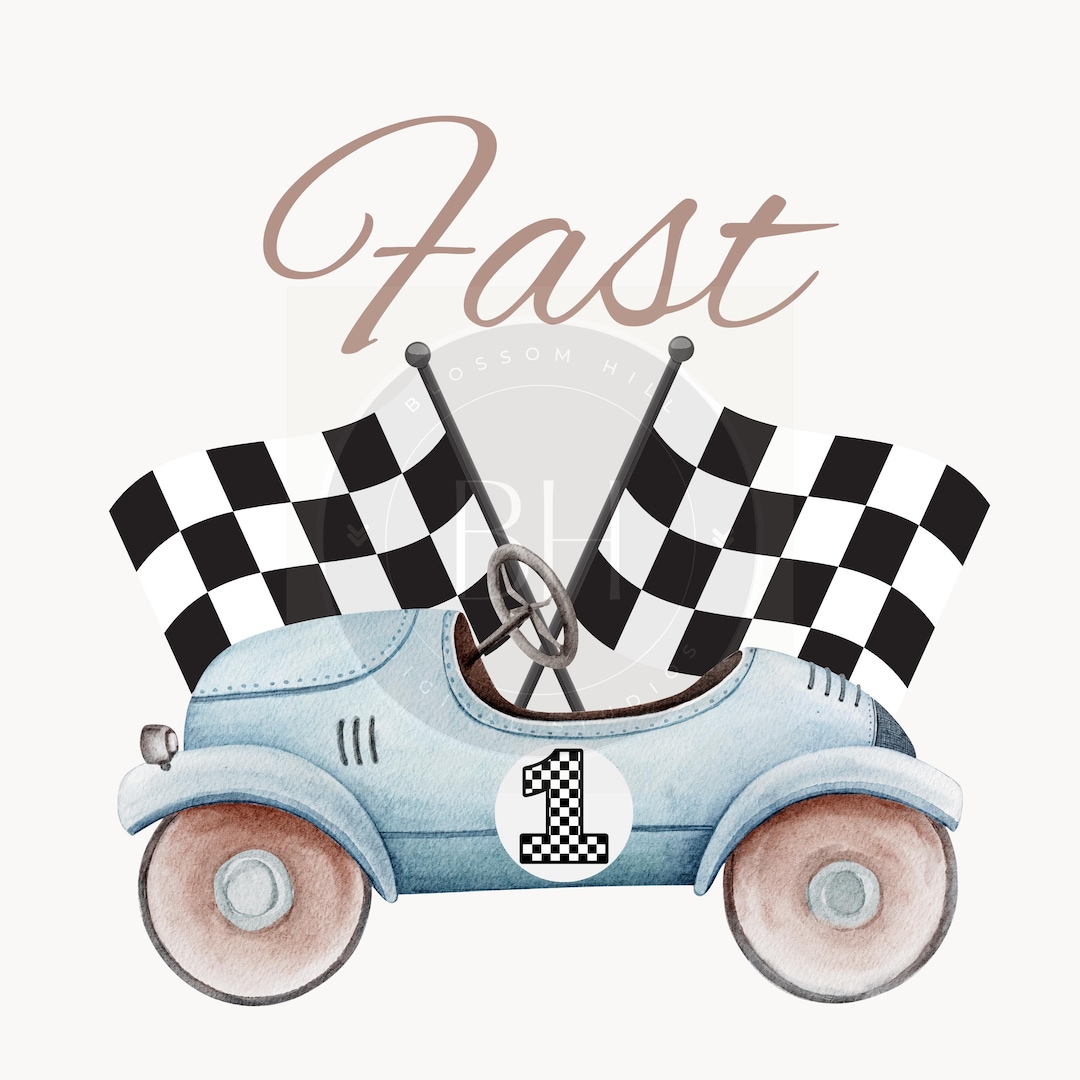 Fast One Birthday PNG, Vintage Race Car, First 1st Birthday Invite ...