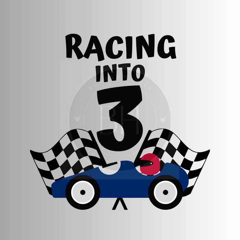 Racing Into 3 SVG, Vintage Race Car SVG, Race Car Clipart, Instant ...
