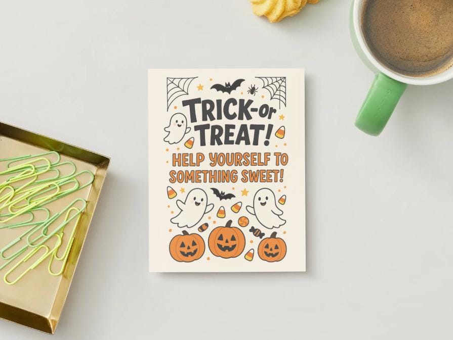 Cute Happy Halloween Sign: Trick or Treat Help Yourself to Something ...