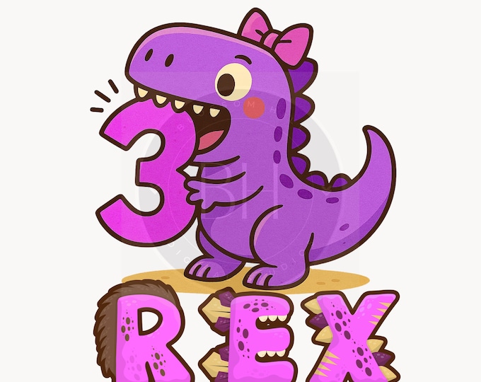 Girls Three Rex PNG: 3rd Dinosaur Birthday Shirt Design (digital ...