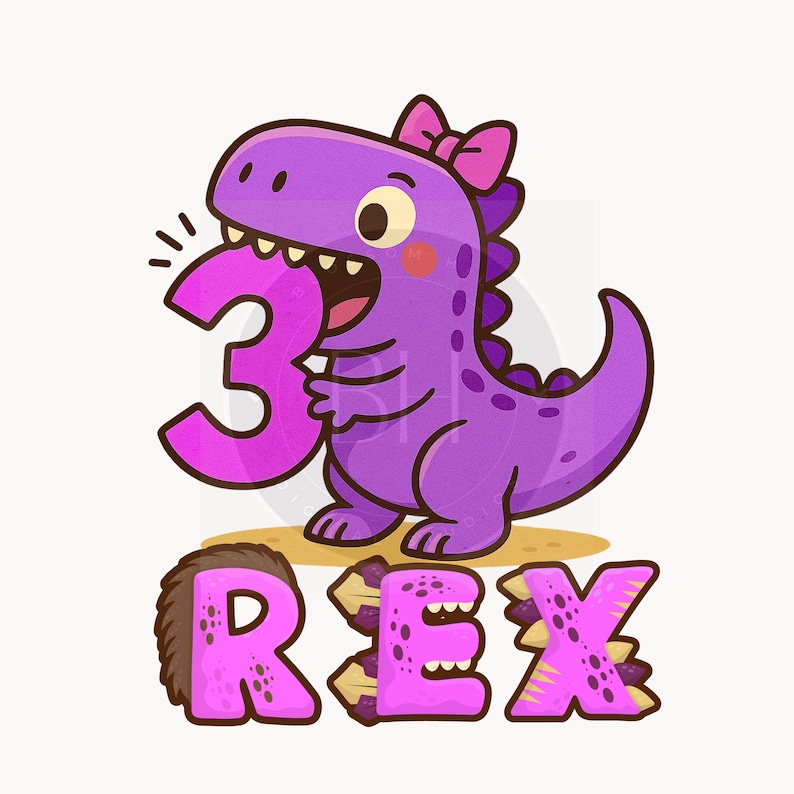Girls Three Rex PNG: 3rd Dinosaur Birthday Shirt Design (digital ...