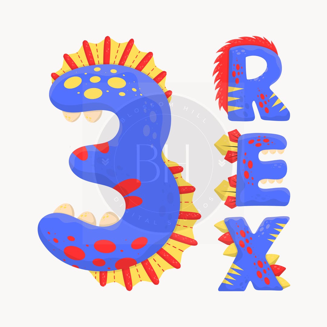 Three Rex Dinosaur 3rd Birthday Invitation (PNG) - Etsy