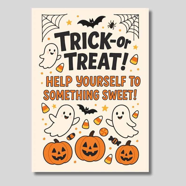 Cute Happy Halloween Sign: Trick or Treat Help Yourself to Something ...