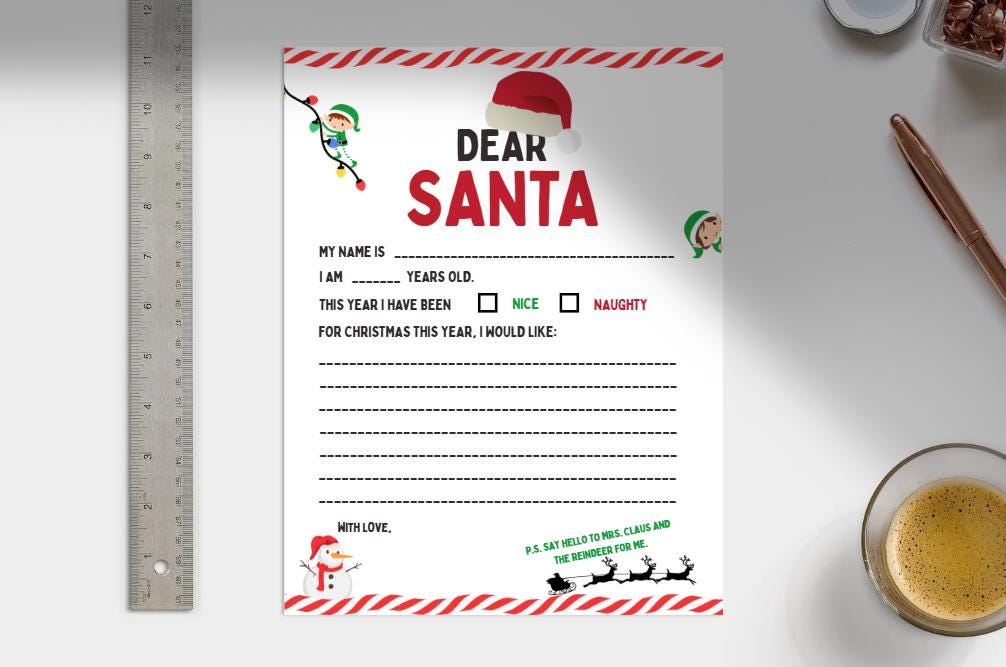 Dear Santa Letter Template - Printable PDF Download - Etsy