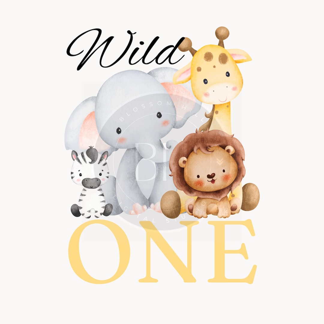 Wild One 1st Birthday Safari Jungle Animals Kids Design, Watercolor ...