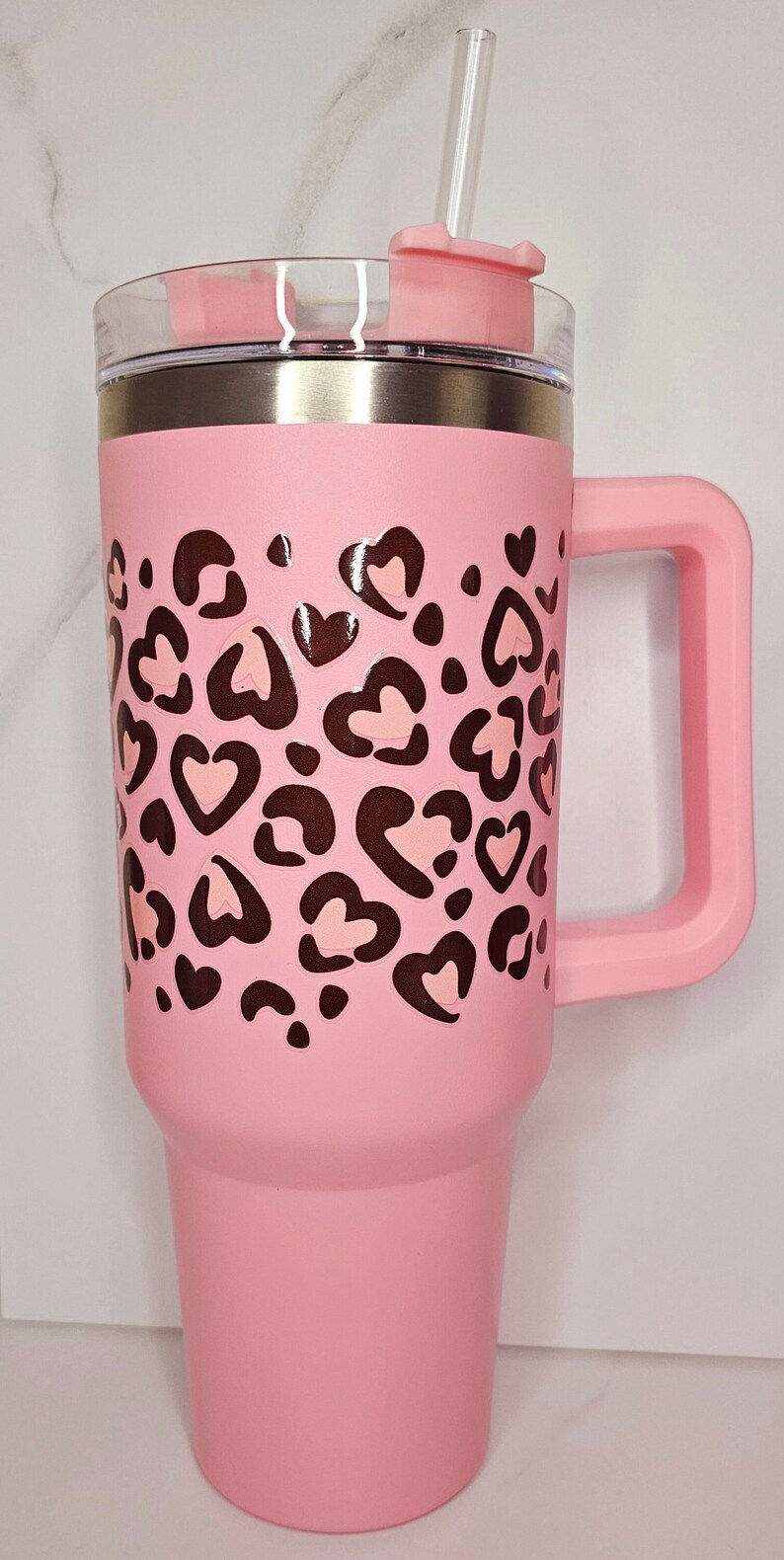 Pink Heart Cheetah Print Tumbler, 40oz, Valentine's - Etsy