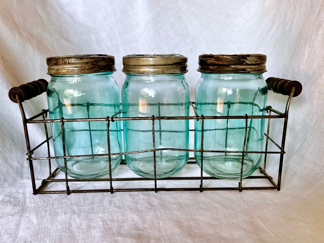 Rustic Jar Vases in Wire Basket - Etsy