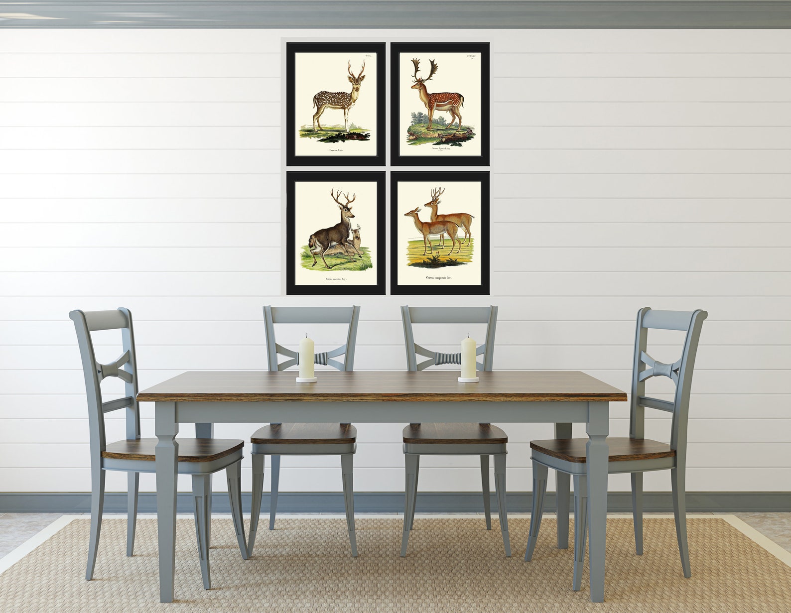 Vintage Deer Wall Art Set of 4 Prints Beautiful Antique Elk Moose Deer ...