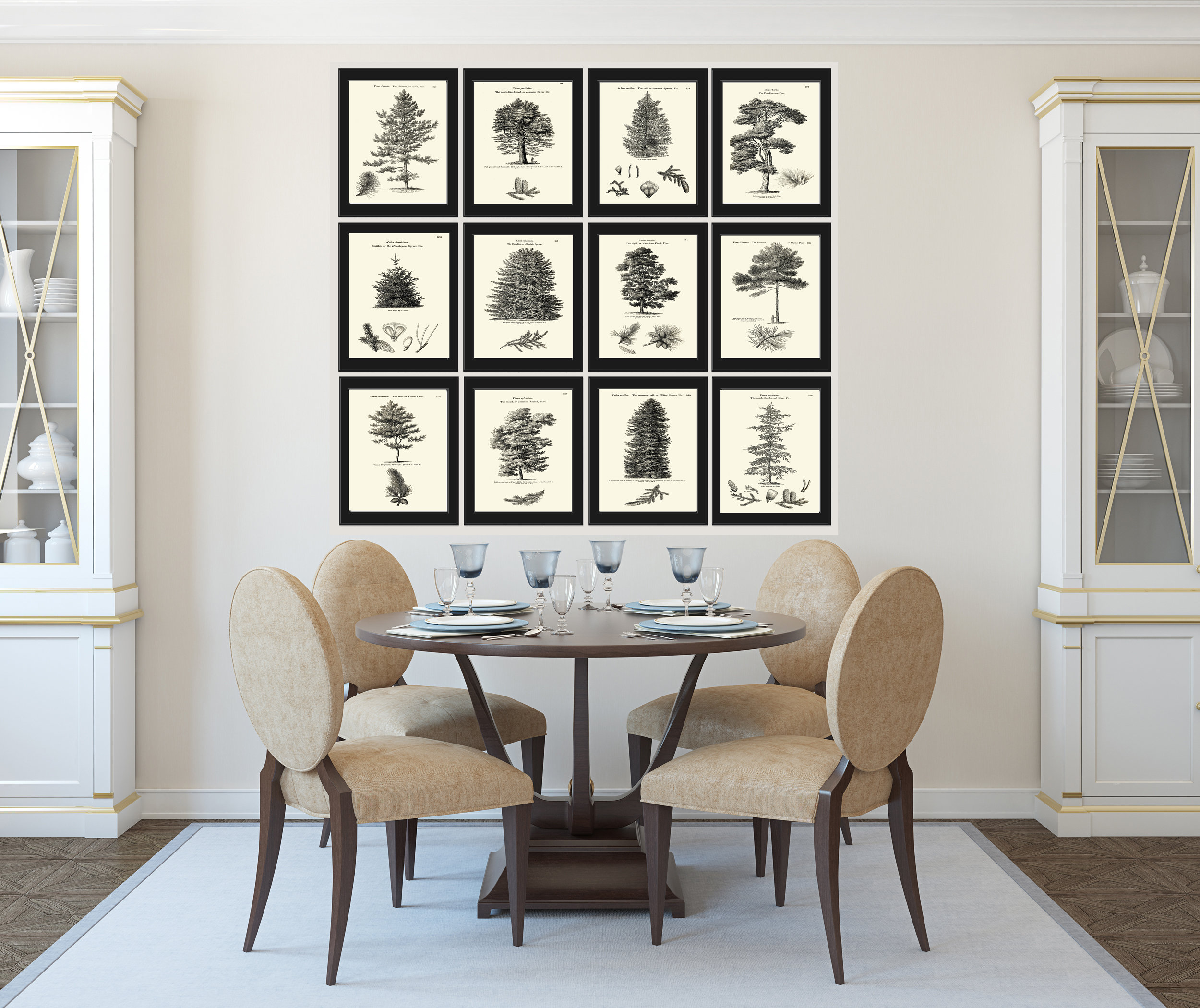 Pine Tree Wall Art Set of 12 Prints Beautiful Vintage Antique Trees ...