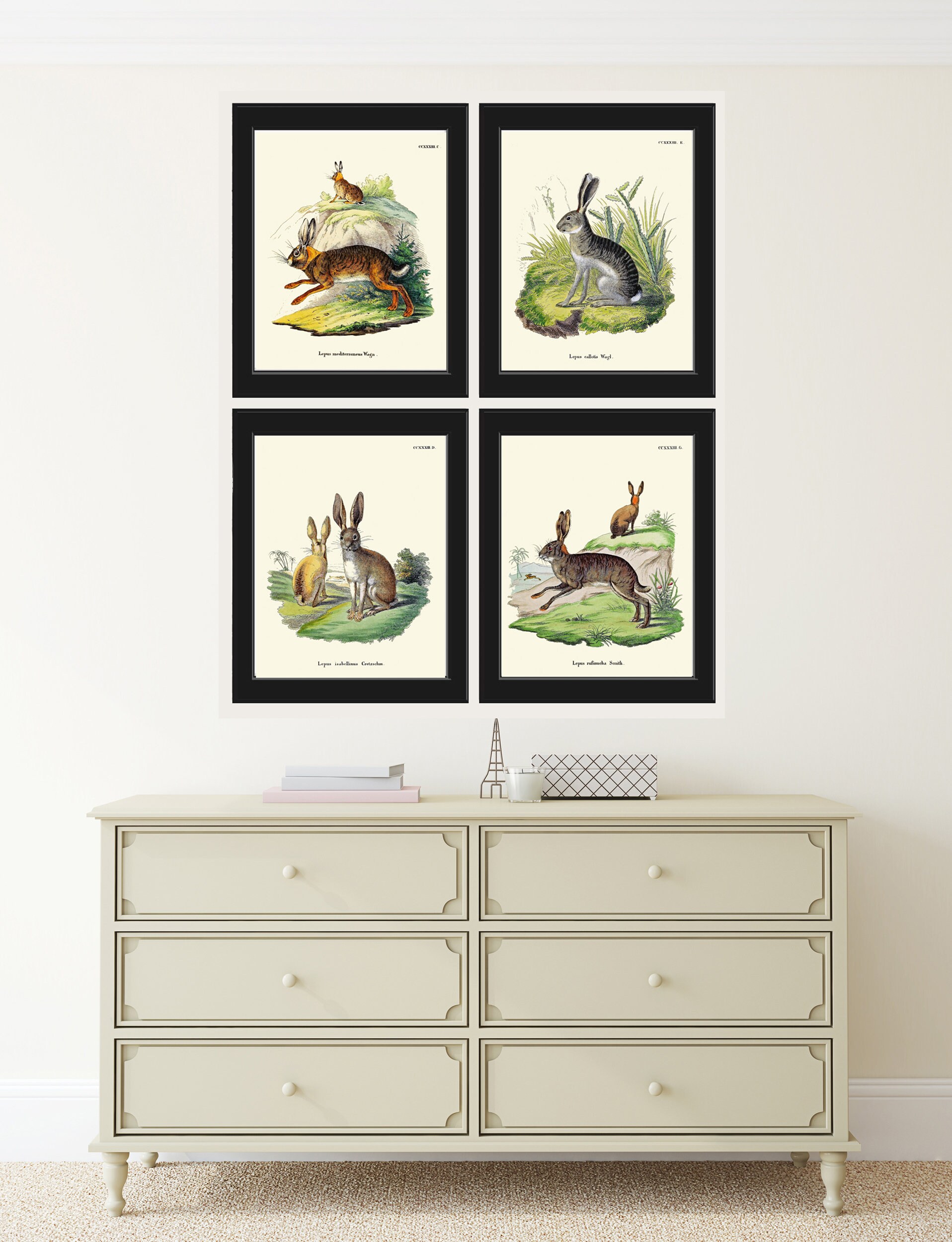 Bunny Wall Art Print Set of 4 Beautiful Antique Vintage Rabbit Farm ...