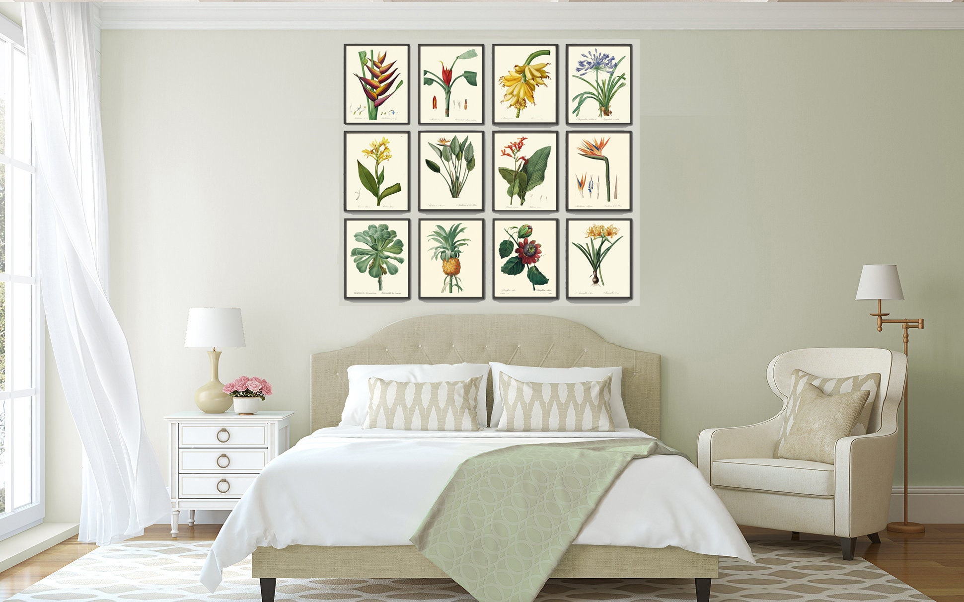 Tropical Botanical Wall Decor Art Set of 12 Prints Beautiful | Etsy