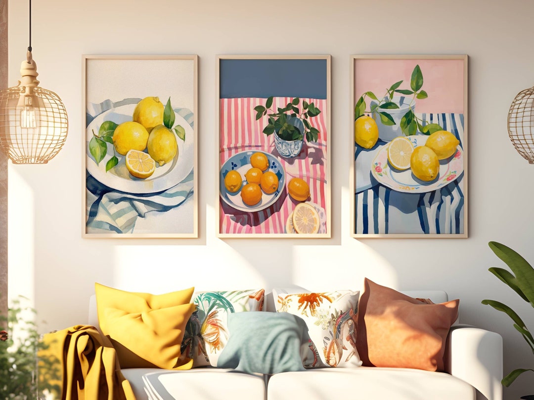 Italian Amalfi Coast Sorrento Lemon Poster Set of 3 Food Print Kitchen ...