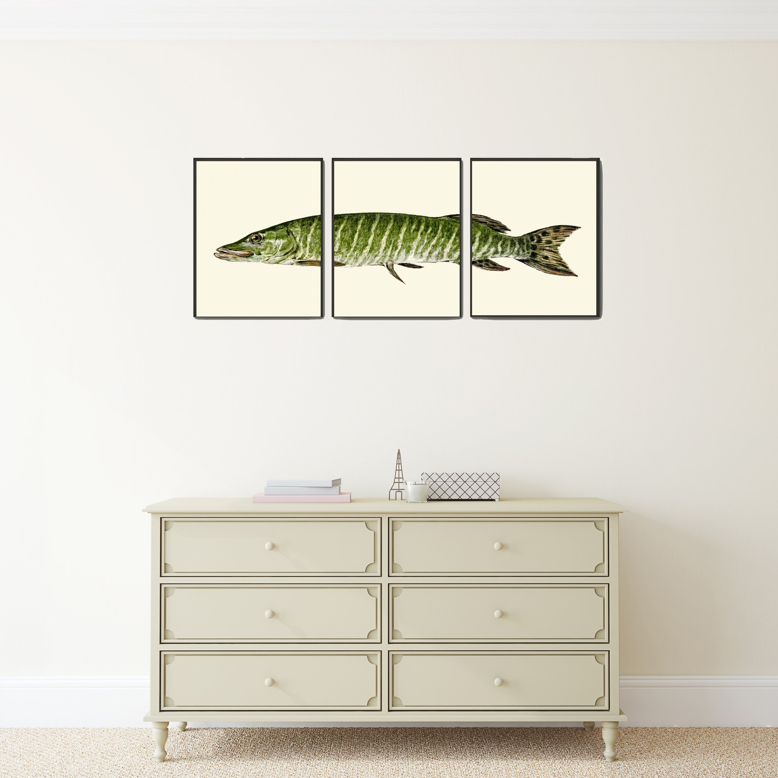 Vintage Fish Wall Art Set of 3 Prints Beautiful Antique Lake River ...