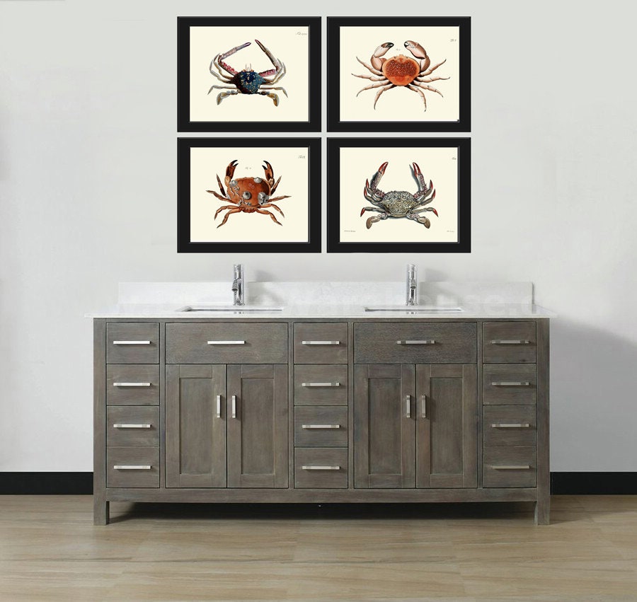 Vintage Crab Prints Wall Art Set of 4 Beautiful Blue Red Crabs - Etsy
