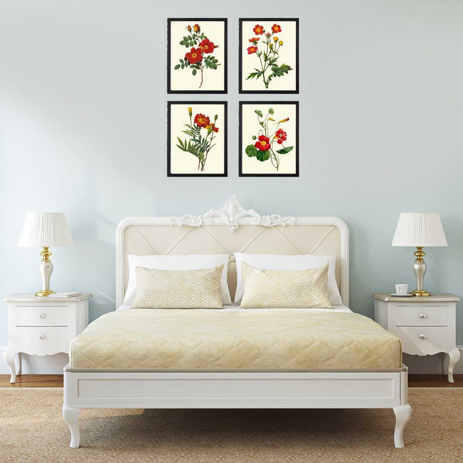 Red Flowers Botanical Wall Art Set of 4 Prints Beautiful - Etsy Canada