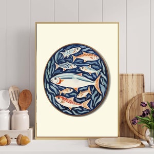 Scandinavian Fish Wall Art Print Set of 2 Beautiful Blue Sardines ...