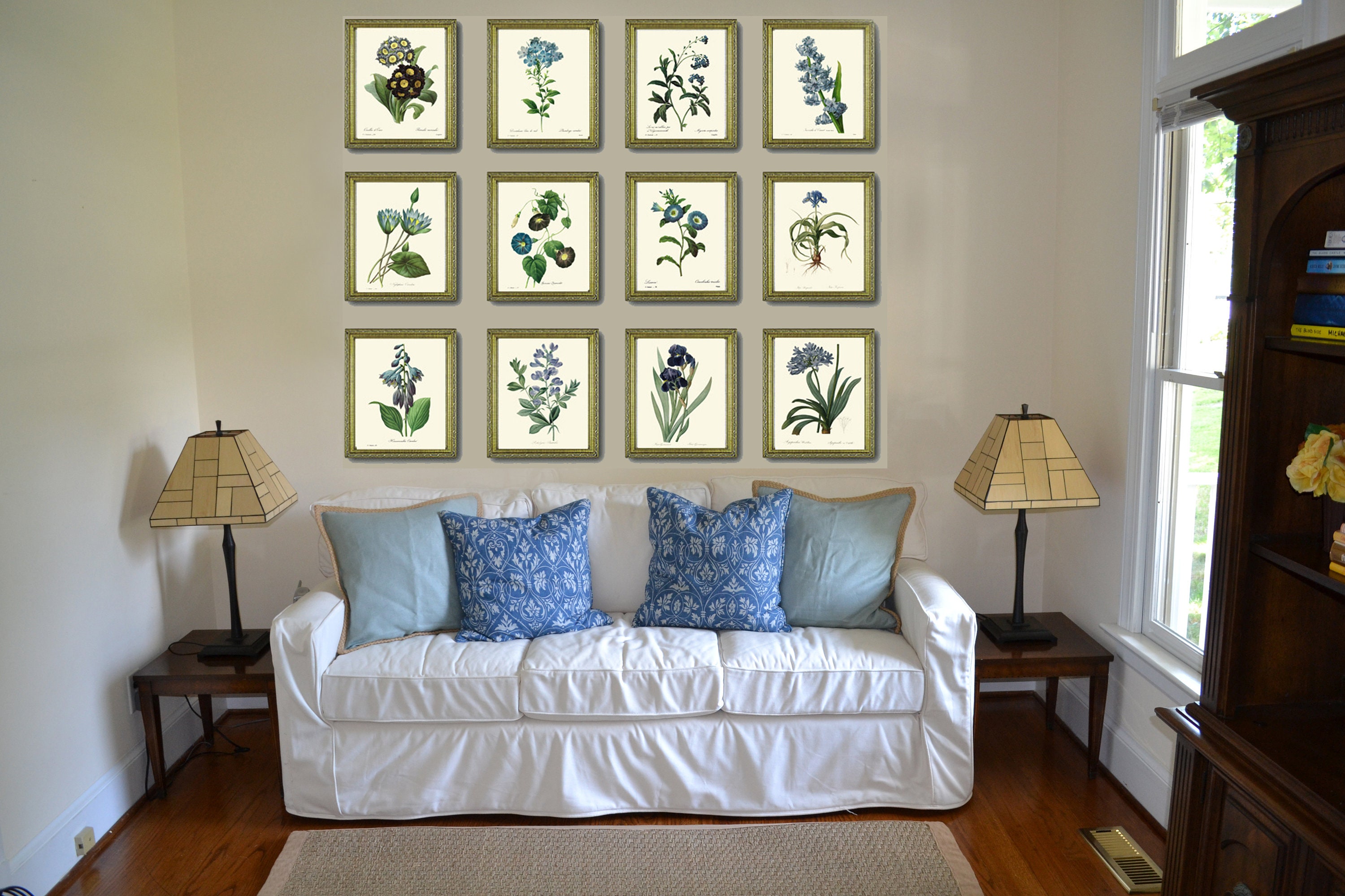 Blue Flowers Botanical Prints Wall Art Set of 12 Beautiful Antique ...