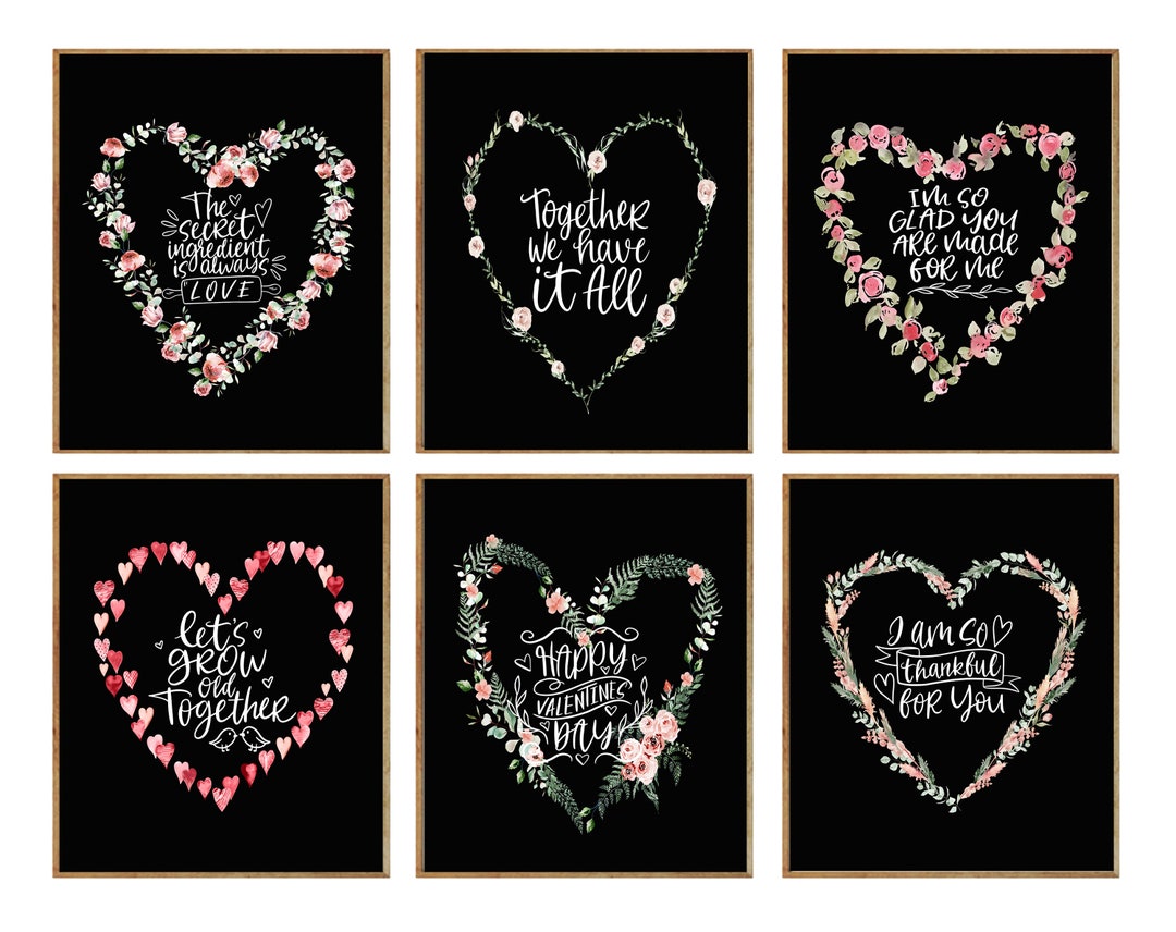 Valentine's Day Gift Present Wall Art Set 6 Beautiful Love Sayings Pink ...