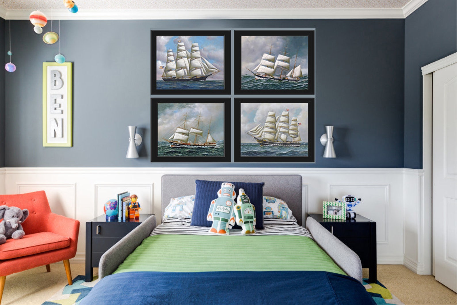 Vintage Ship Sailboat Painting Wall Art Set of 4 Prints Beautiful ...