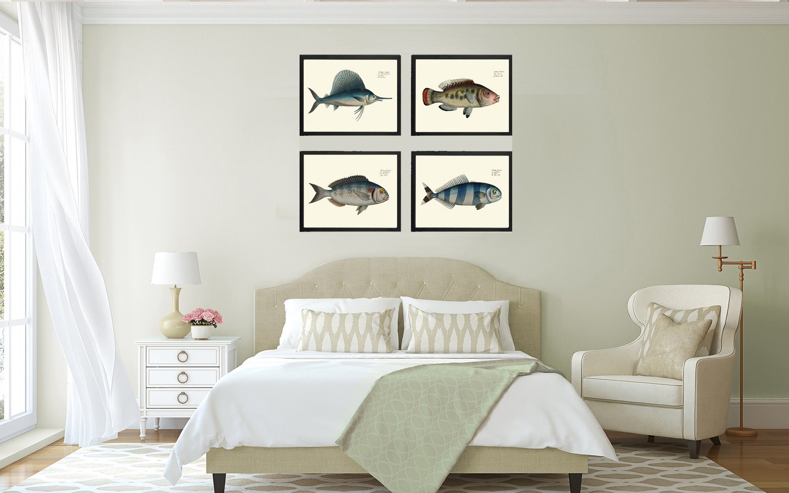 Blue Ocean Fish Wall Art Set of 4 Prints Beautiful Antique Vintage ...