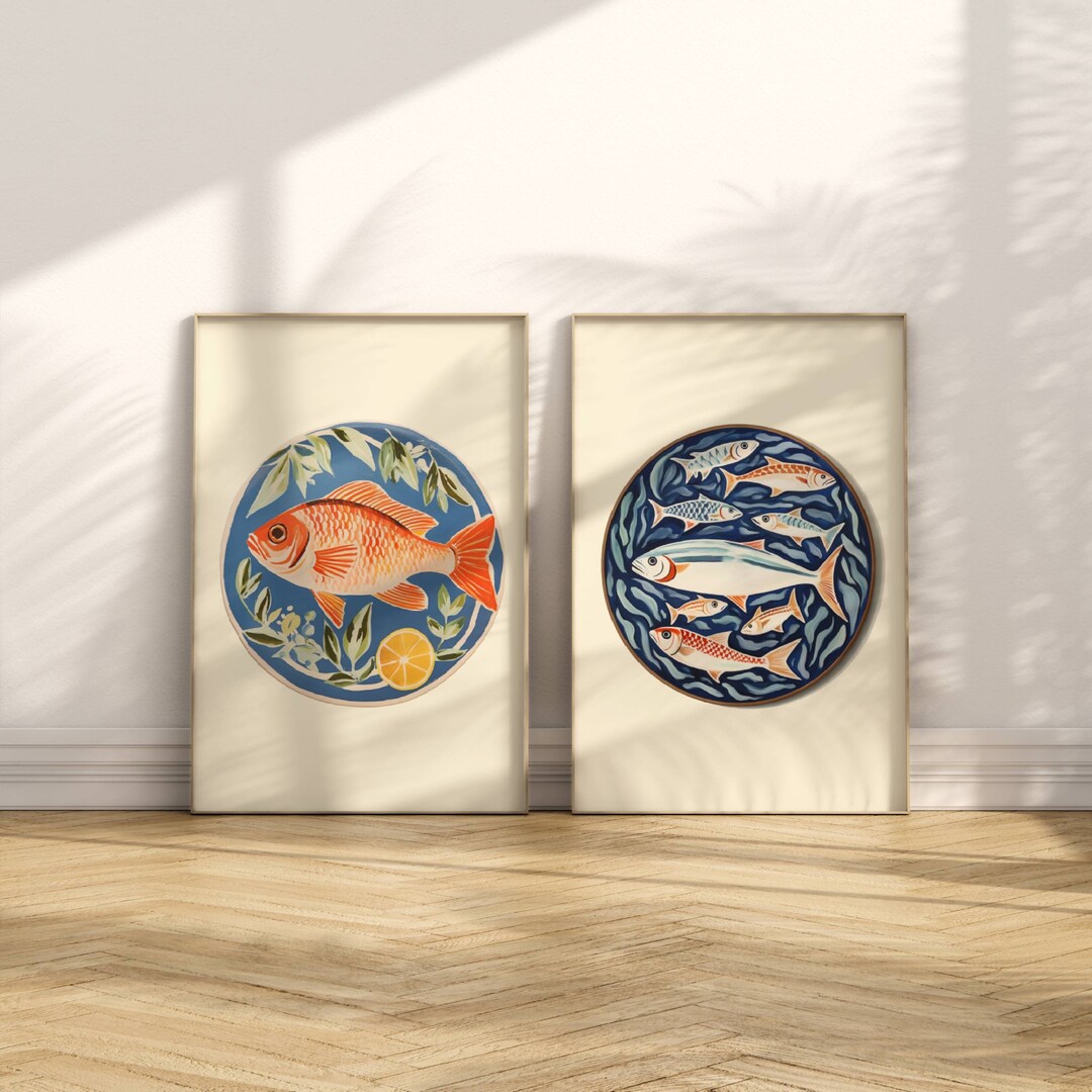 Scandinavian Fish Wall Art Print Set of 2 Beautiful Blue Sardines ...