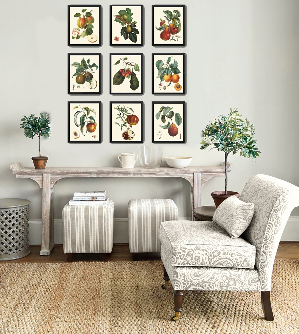 Vintage Fruit Wall Art Set of 9 Prints Kitchen Dining Room Beautiful ...