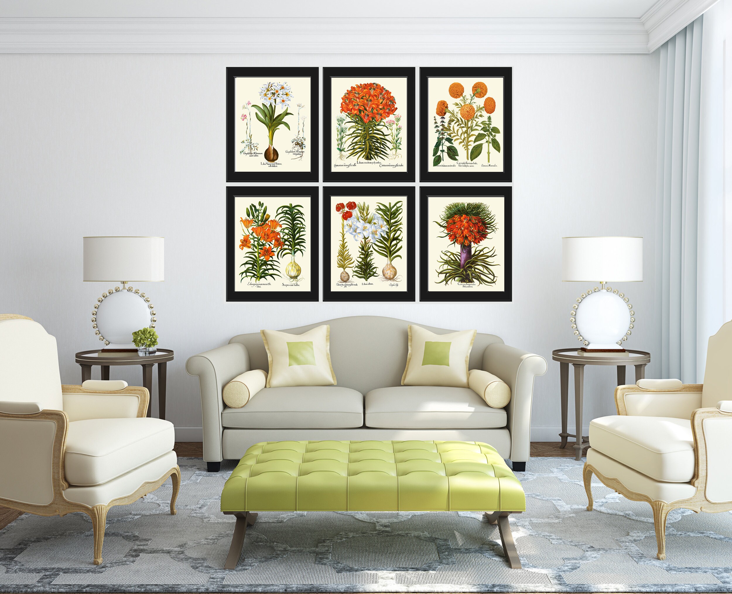 Lily Lilies Wall Art Set of 6 Prints Beautiful Botanical Orange White ...