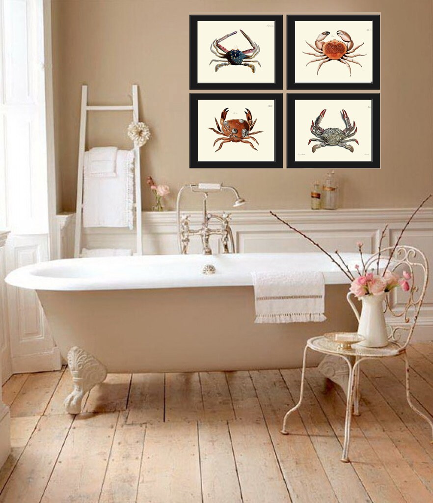 Vintage Crab Prints Wall Art Set of 4 Beautiful Blue Red Crabs - Etsy