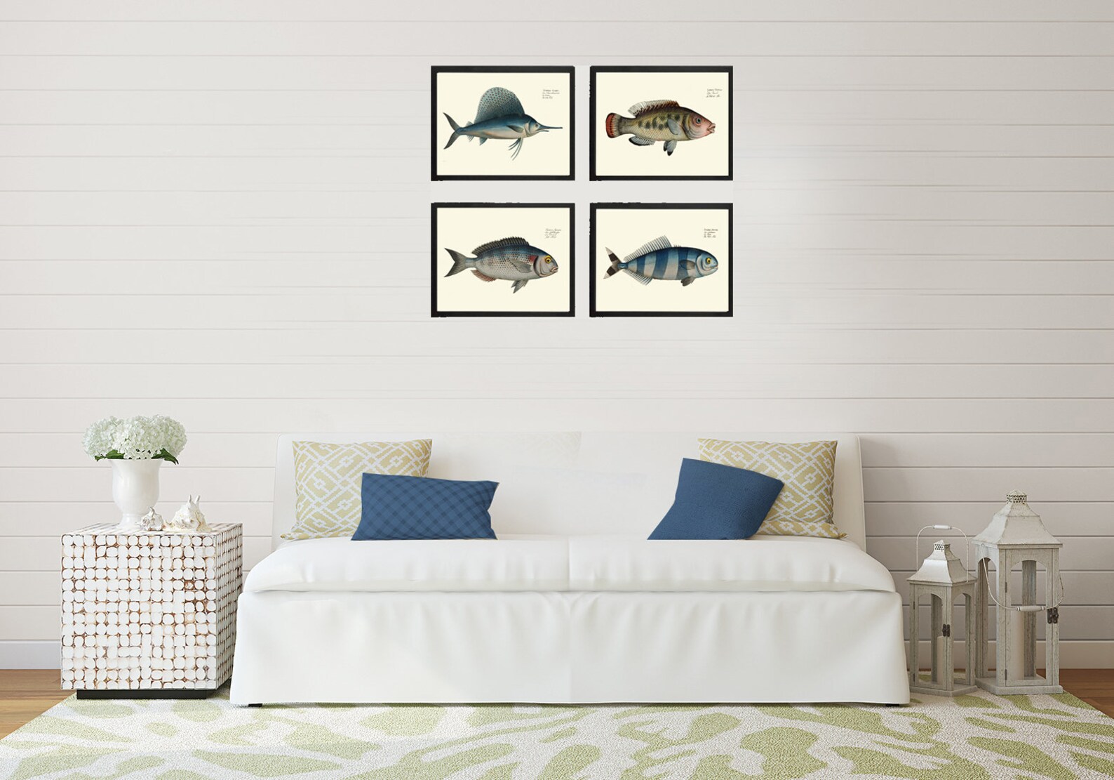 Blue Ocean Fish Wall Art Set of 4 Prints Beautiful Antique Vintage ...