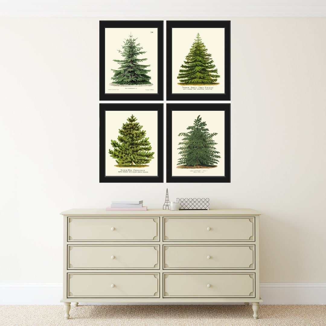Christmas Wall Art Pine Tree Holiday Home Decor Print Set of 4 Pinetree ...