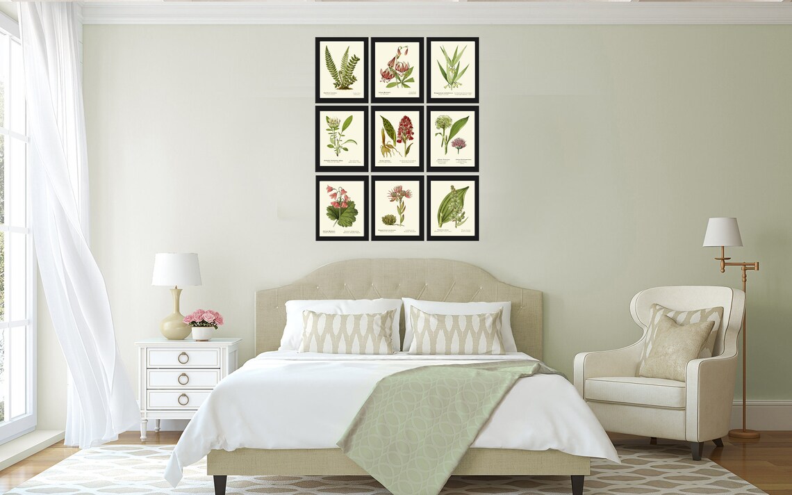 Green Wildflowers Vintage Botanical Wall Art Set of 9 Prints Beautiful ...