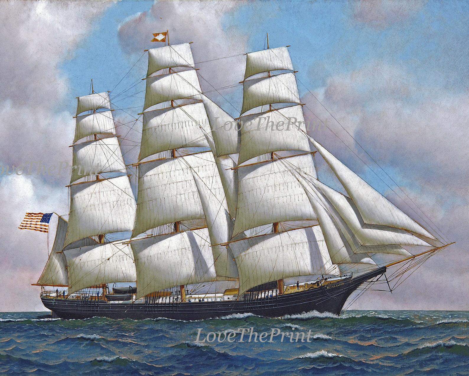 Vintage Ship Sailboat Painting Wall Art Set of 4 Prints Beautiful ...