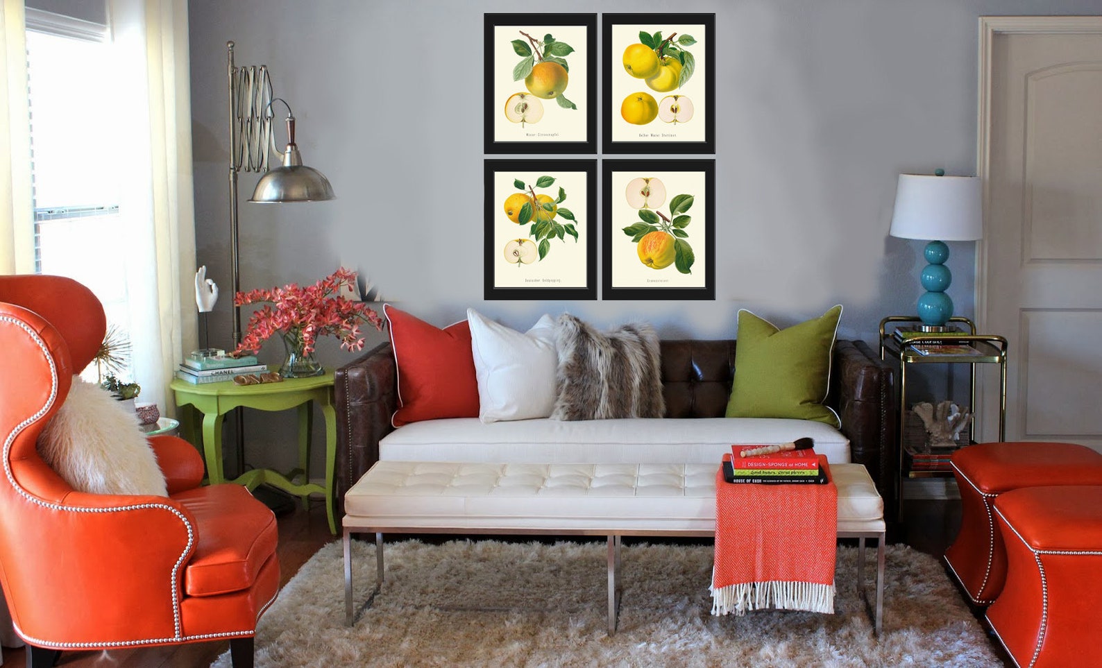 Apple Wall Decor Art Prints Set of 4 Beautiful Antique Vintage Yellow ...