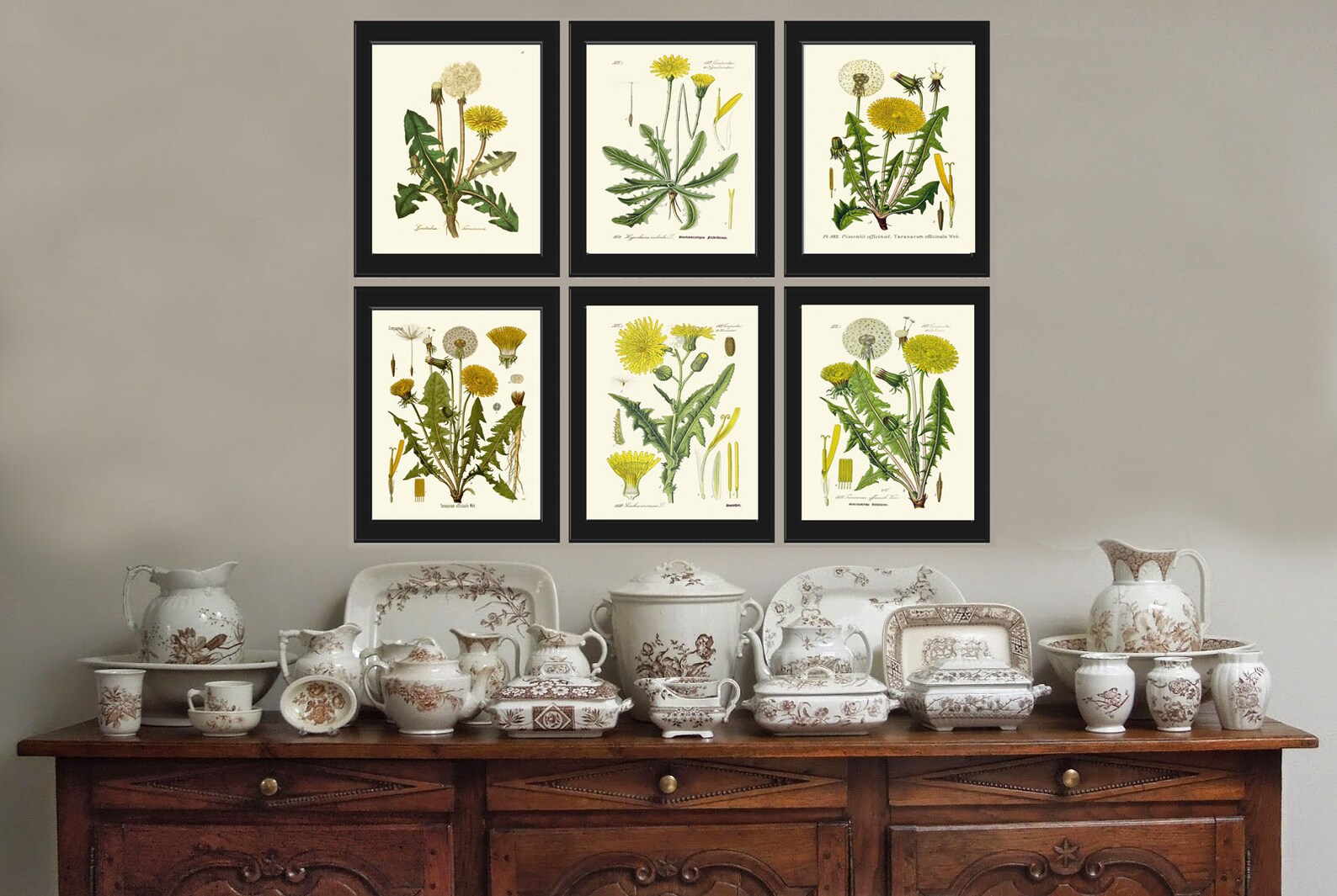 Dandelion Botanical Wall Art Set of 6 Prints Beautiful Antique Vintage ...