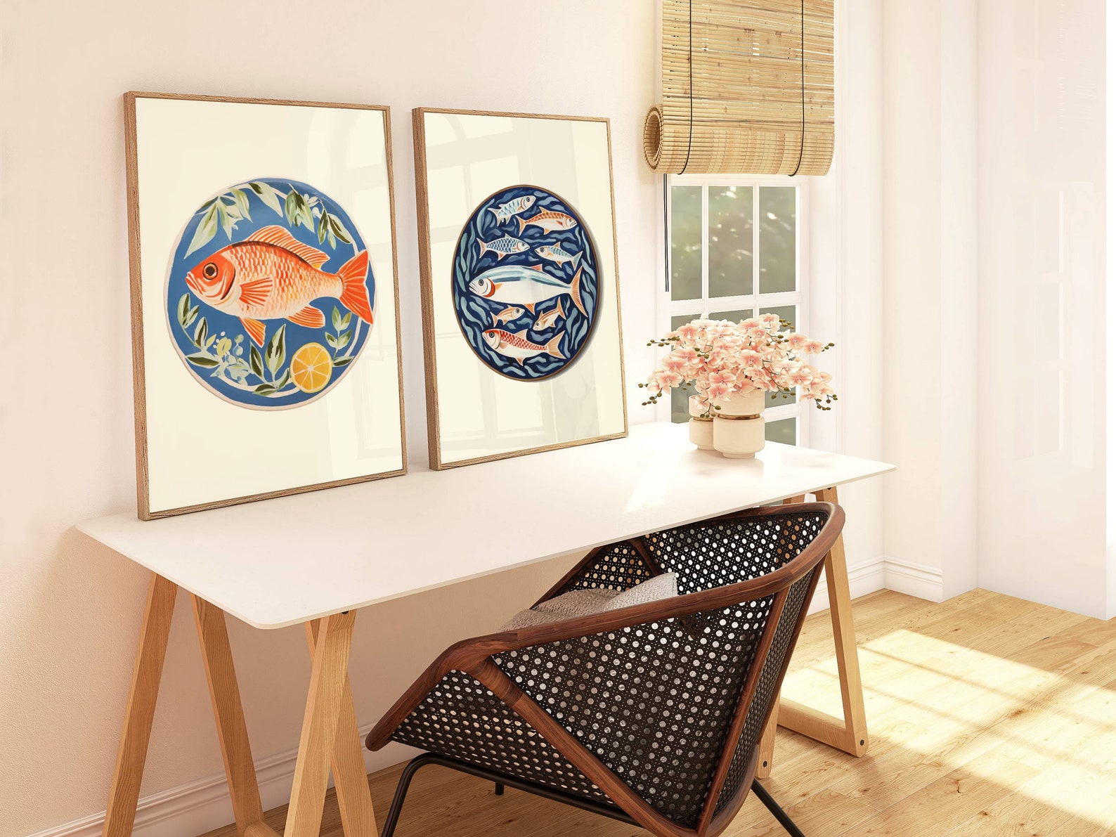 Scandinavian Fish Wall Art Print Set of 2 Beautiful Blue Sardines ...