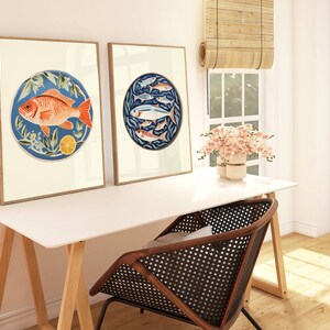Scandinavian Fish Wall Art Print Set of 2 Beautiful Blue Sardines ...