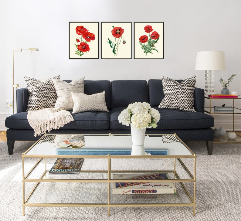 Red Poppy Poppies Botanical Wall Art Decor Set of 3 Prints - Etsy