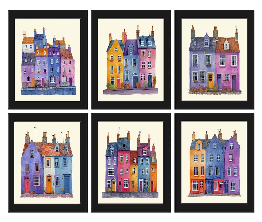 Colorful Bright Colors Victorian Houses Wall Art Prints Set of 6 Fun ...