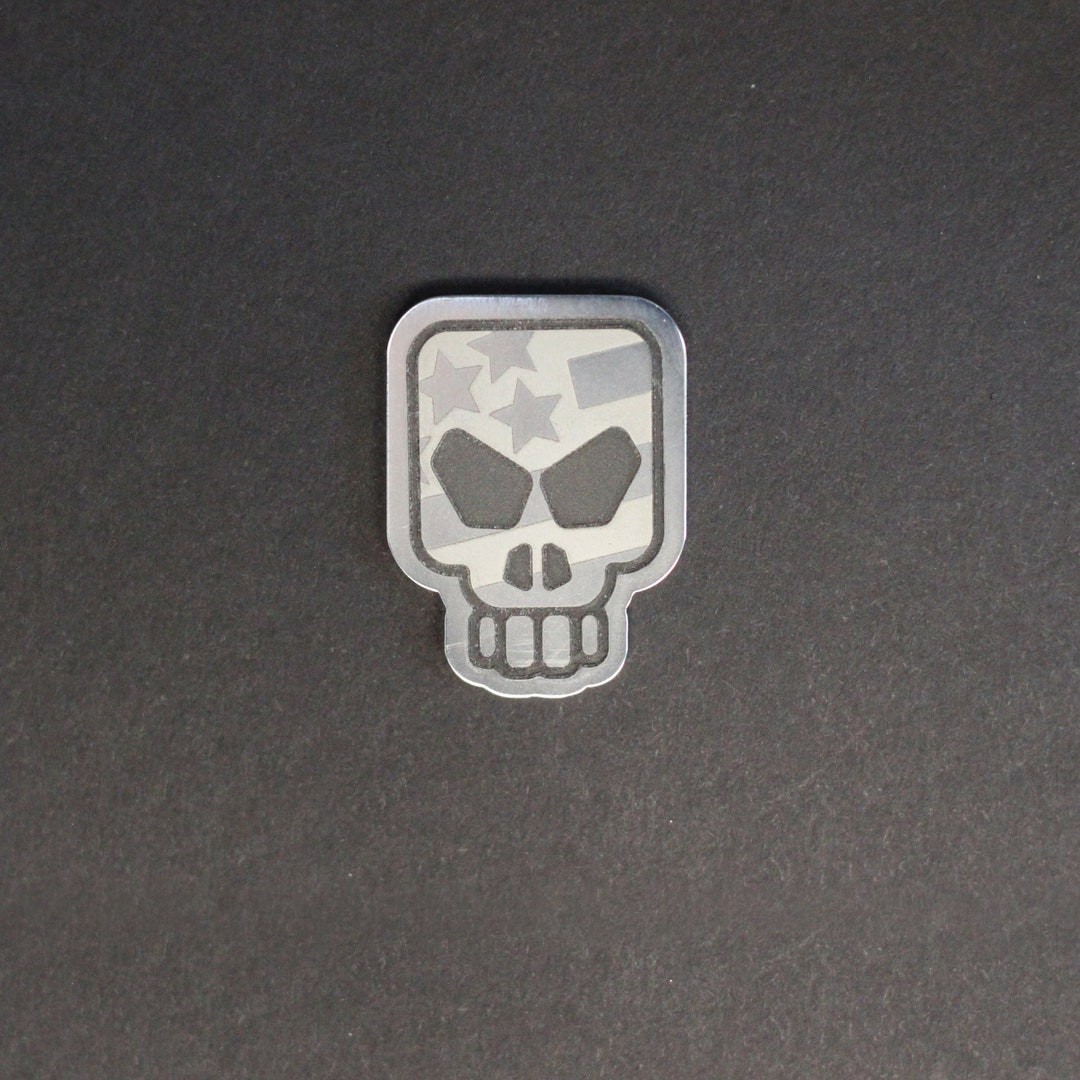Military Style Skull With Frosted Flag. Metal Sticker With 3M Adhesive ...