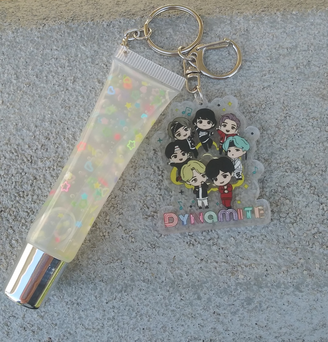 BTS, Dynamite Lip Gloss Keychain, Bubble Gum Scented Gloss. - Etsy