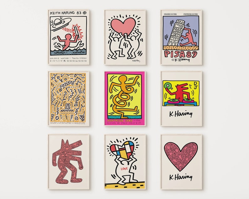 Keith Haring Set of 9 Prints, Keith Haring Exhibition Set, Pop Art ...