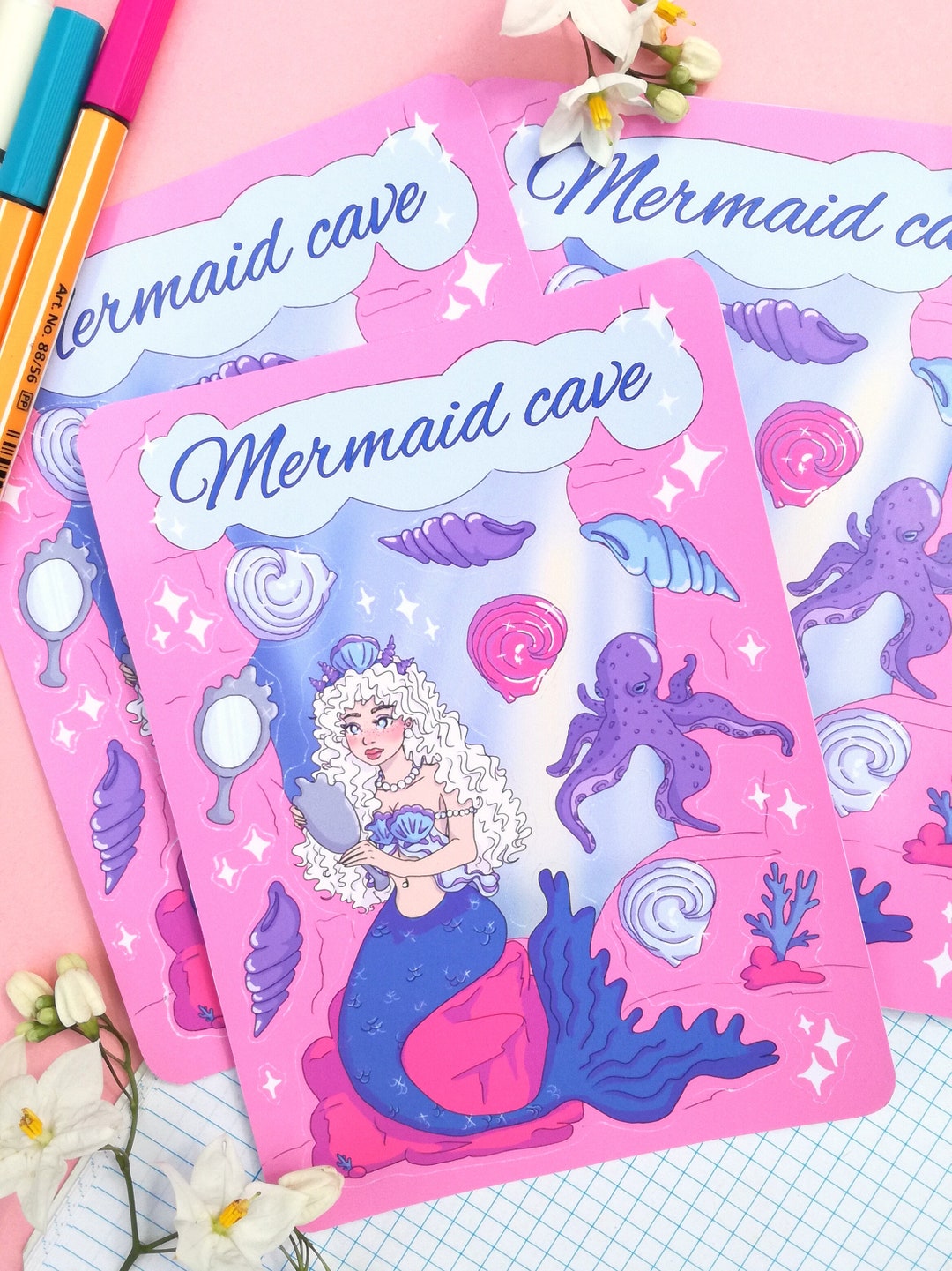 Mermaid Sticker Sheet, 19 Mermaid Cave Stickers, Mermaidcore Stickers ...