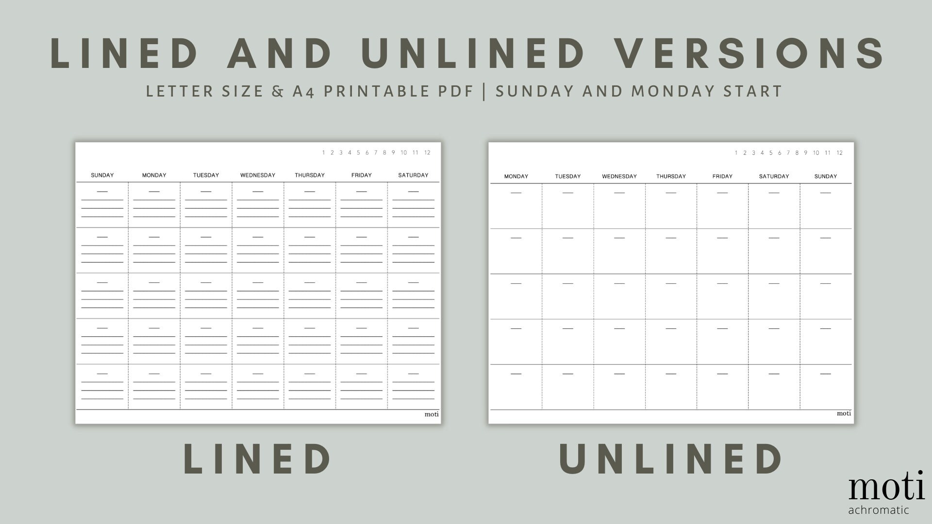 Blank Monthly Calendar Horizontal, Printable Calendar Blank, Minimalist ...