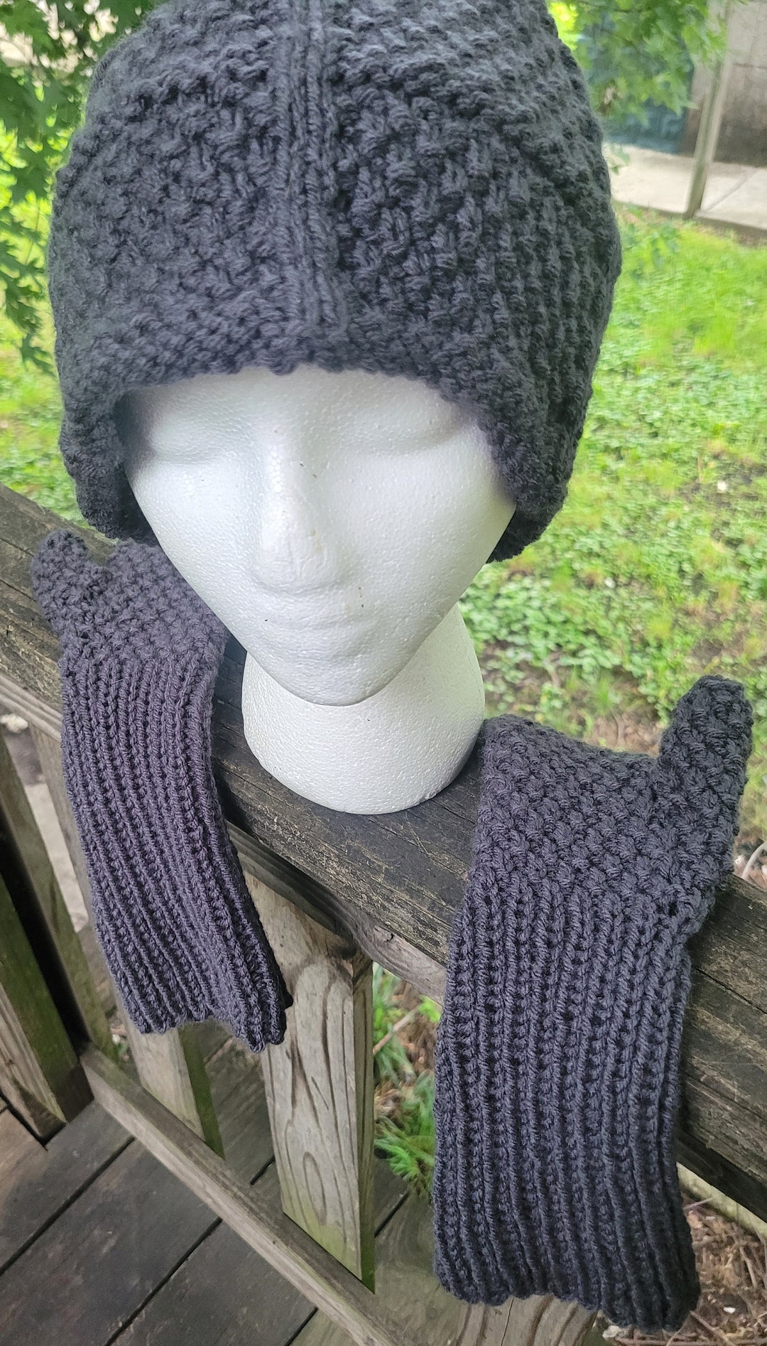 Bella Mittens With Moss Stitch on Palm and Hat Set - Etsy