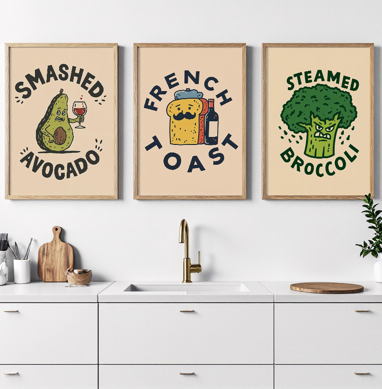 3x Kitchen Poster Set Vintage Modern Print / Food Artwork Wall Art Set ...