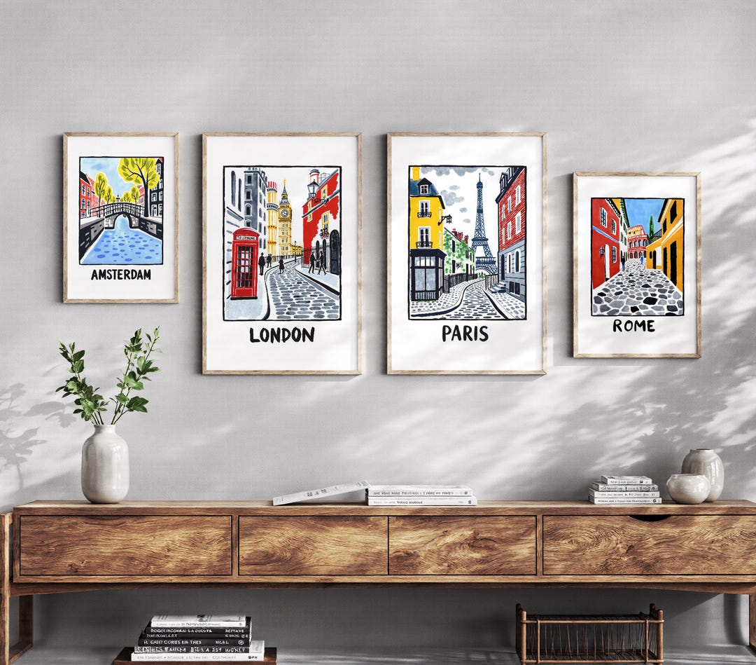 4 City Art Print Gallery Set / Abstract Wall Prints Minimalist / London ...