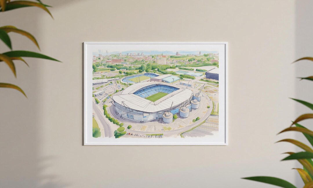 Man City Etihad Stadium Watercolour Style Digital Print | Manchester ...