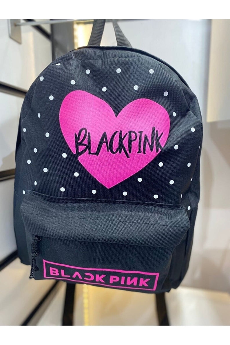 BLACK PINK Backpacks Black Pink Heart Printed School Course - Etsy