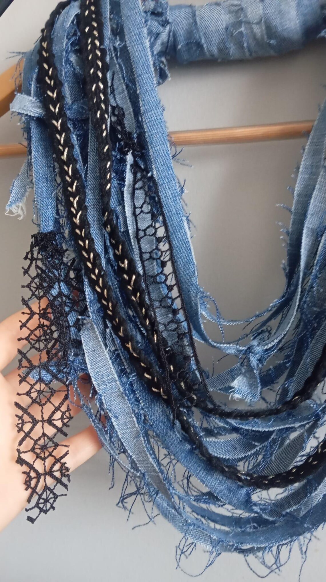 Denim Scarf Necklace: Upcycled Boho Carnival Style - Etsy